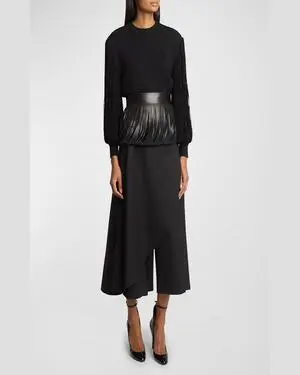 Alaïa Slit Fringe Sleeve Wool Sweater - Noir Alaia
