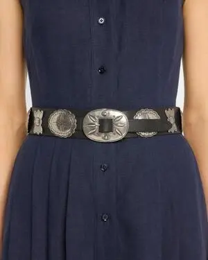 Ralph Lauren Vacchetta Concho Leather Belt - Black