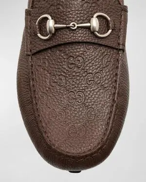Gucci Byorn Gg Embossed Leather Horsebit Drivers - Brown