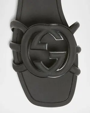Gucci Palma Gg Rubber Flat Slide Sandals - Black