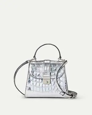 Veronica Beard Croc-embossed Crest Lock Satchel
