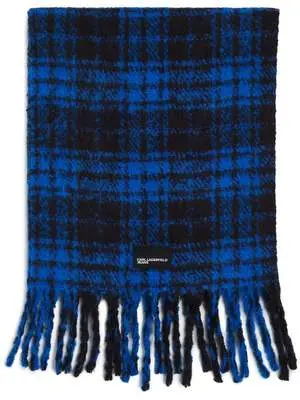 Karl Lagerfeld Checked Knitted Scarf - Blue