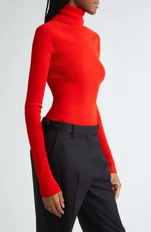 Proenza Schouler Longline Ribbed Turtleneck Top - Red