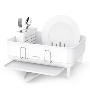SIMPLEHUMAN Compact Steel Frame Dish Drying Rack With Swivel Spout Drain White Steel