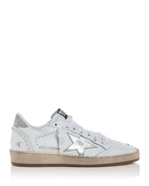 GOLDEN GOOSE Ball Star Embellished Low Top Sneakers - White/silver