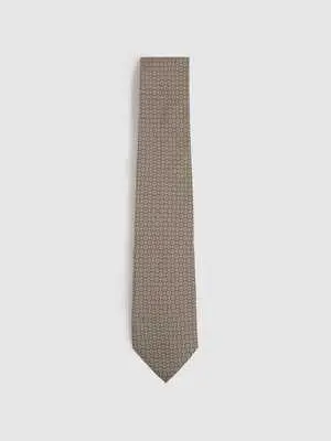 REISS Garda Silk Medallion Print Tie - Green