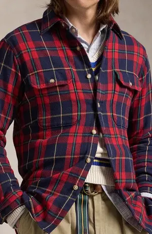 Ralph Lauren Plaid Flannel Elbow Patch Button-up Overshirt