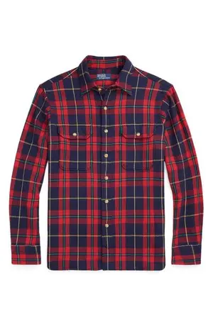 Ralph Lauren Plaid Flannel Elbow Patch Button-up Overshirt