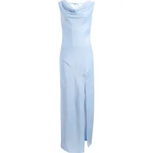 WAYF Lea Cowl Neck Satin Gown - Light Blue