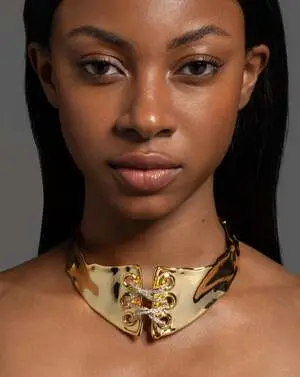 Alexis Bittar Solanales Crystal Lace Up Collar Necklace - Gold
