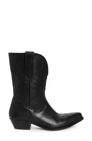 GOLDEN GOOSE Wish Star Pointed Toe Western Boots - Black