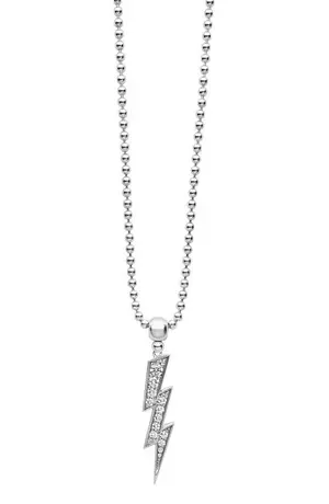 Lagos Caviar Spark Lightning Bolt Diamond Pendant Necklace - Silver