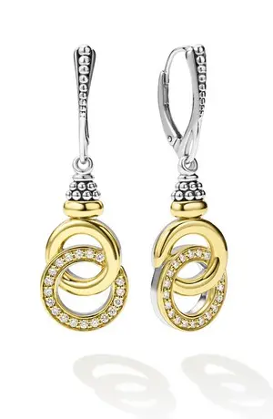Lagos Signature Caviar Interlocking Diamond Drop Earrings - Two-tone