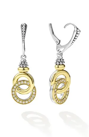 Lagos Signature Caviar Interlocking Diamond Drop Earrings
