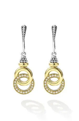 Lagos Signature Caviar Interlocking Diamond Drop Earrings