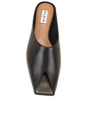 Alaïa Black Leather Square Toe Flat Mules