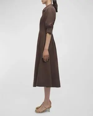 Simkhai SIMKHAI Jazz Pintuck Midi Shirt Dress Chocolate