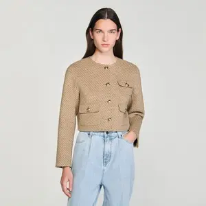 Sandro Cropped Double-breasted Jacket - Beige