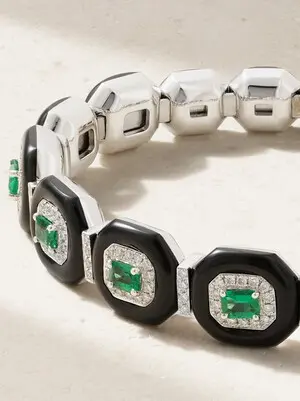Nikos Koulis Oui 18-karat White Emerald, Diamond And Enamel Bangle