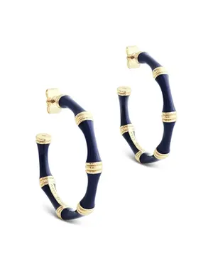 ANABEL ARAM Enamel Bamboo Hoop Earrings - Dark Blue