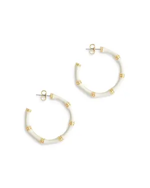 ANABEL ARAM Enamel Bamboo Shaped Hoop Earrings - White