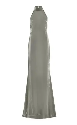Lapointe Open Back Metallic Organza Halter Gown
