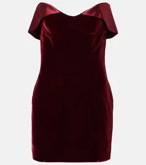 MUGLER Satin-trimmed Velvet Mini Dress - Red