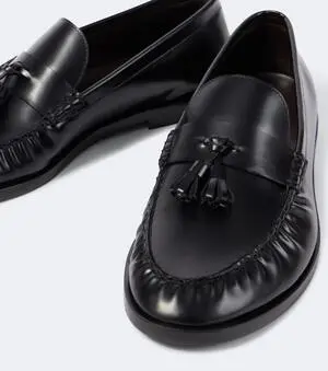 THE ROW Polished Leather Loafers - Black
