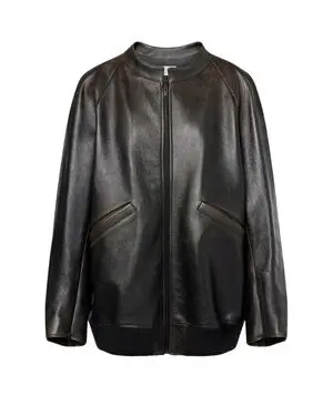 THE ROW Kengia Leather Bomber Jacket - Brown