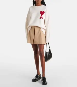 Ami Wool Gabardine Mini Skirt - Beige