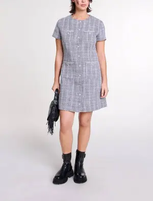 Maje Short Tweed Dress With Rhinestone Details