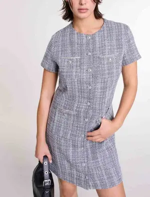 Maje Short Tweed Dress With Rhinestone Details