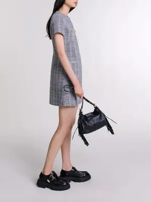 Maje Short Tweed Dress With Rhinestone Details