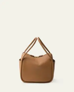Prada Flou Zip Leather Top-handle Bag - Caramel