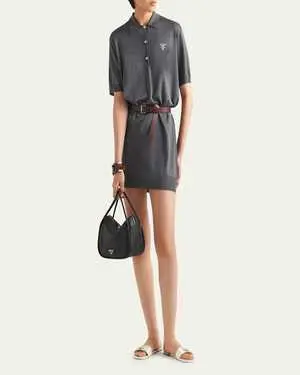 Prada Flou Zip Leather Top-handle Bag - Caramel