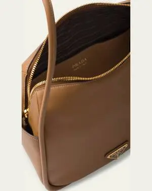 Prada Flou Zip Leather Top-handle Bag - Caramel