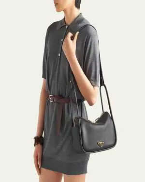 Prada Flou Zip Leather Top-handle Bag - Caramel