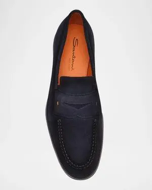 Santoni Easy Suede Penny Loafers - Blue
