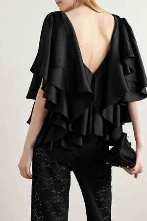 INTERIOR Jane Ruffled Silk-satin Blouse