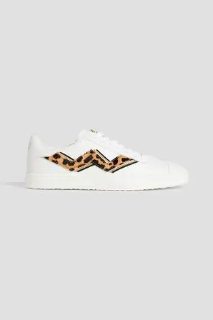 STUART WEITZMAN Daryl Ii Calf Hair-trimmed Leather Sneakers - White
