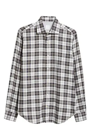 Eleventy Plaid Cotton Button-up Shirt - Blue, Sand