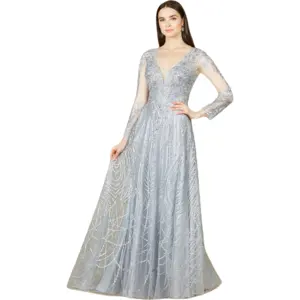 LARA NEW YORK Long Sleeve V-neckline Gown - Lightblue