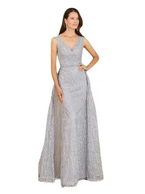 LARA NEW YORK Lace Embroidered Overskirt Dress