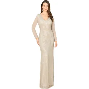 LARA NEW YORK LARA New York Classic V-Neck Beaded Gown Silver