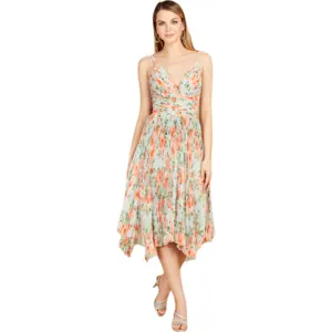 LARA NEW YORK V-neck Printed Midi Dress With Pleats - Mint