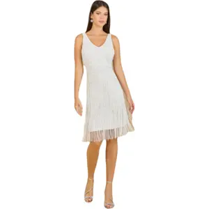 LARA NEW YORK Beaded Fringe Cocktail Dress - Ivory