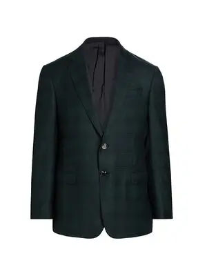 Giorgio Armani Plaid Wool-cashmere Single-breasted Blazer - Teal