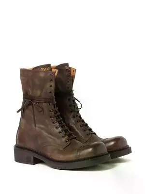 Miu Miu Leather Laced Ankle Boots - Brown