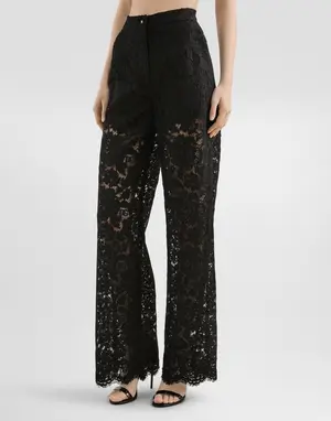 Dolce & Gabbana Flared Branded Stretch Lace Pants - Black