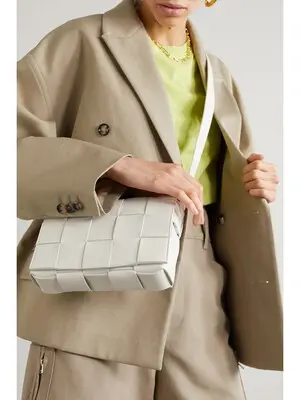 Bottega Veneta Cassette Medium Intrecciato Leather Crossbody Bag - White